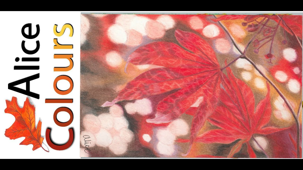 how to draw a red leaf in colored pencils - YouTube