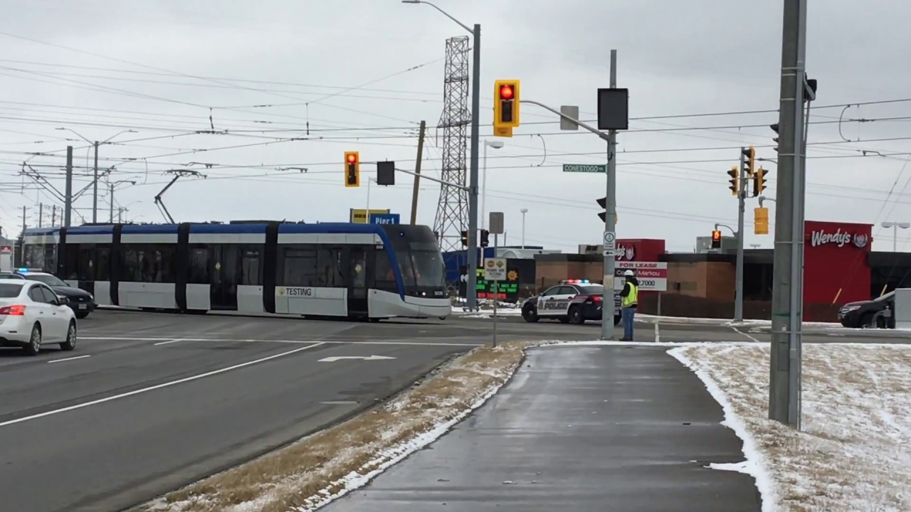 ION LRT Train Test Run March 8, 2018 Conestoga Mall, Waterloo, ON - YouTube