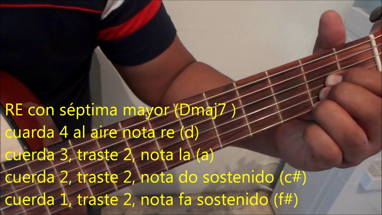 Re con séptima mayor y séptima menor (Dmaj7, D7) paso a paso, para ...