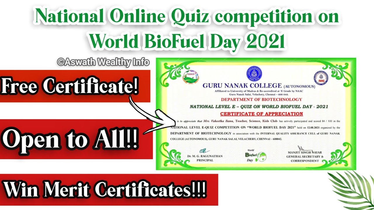 National Online Quiz Competition 2021 with e-certificate|Free E ...