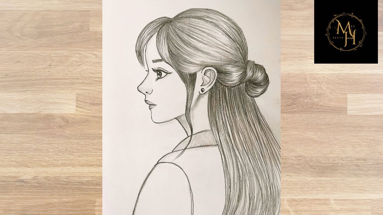 How to draw a girl side face easy step by step pencil sketch//Girl ...