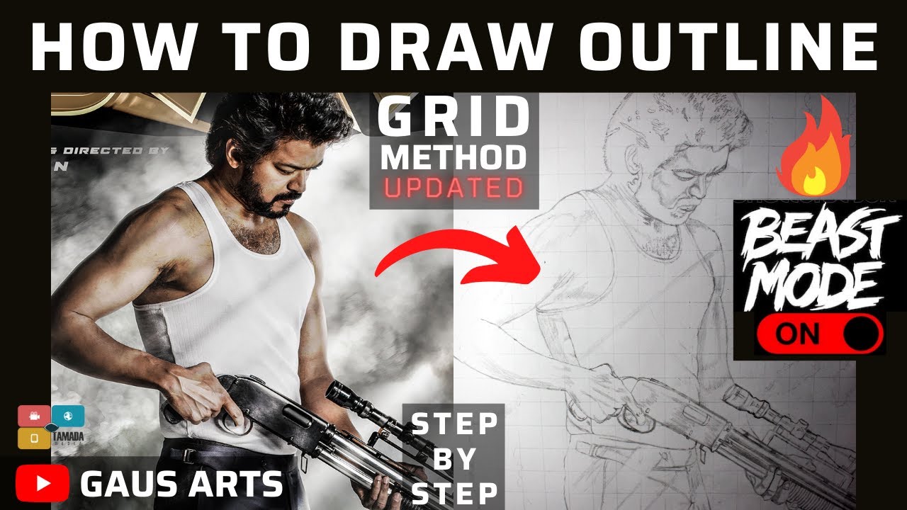 [தமிழ்] How to draw Vijay outline [🔥BEAST FIRSTLOOK🔥] | Step-By-Step ...