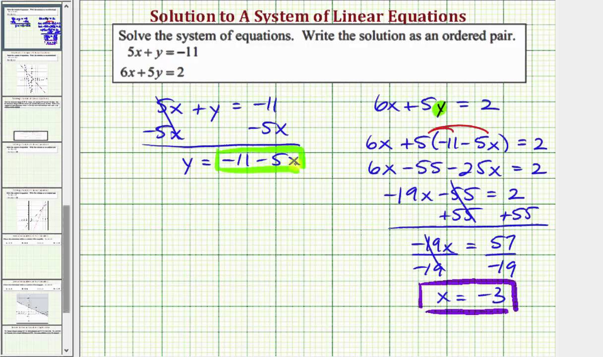 Ex: Solve a System of Linear Equations Using Substitution (Integer Values) (09x-39) - YouTube