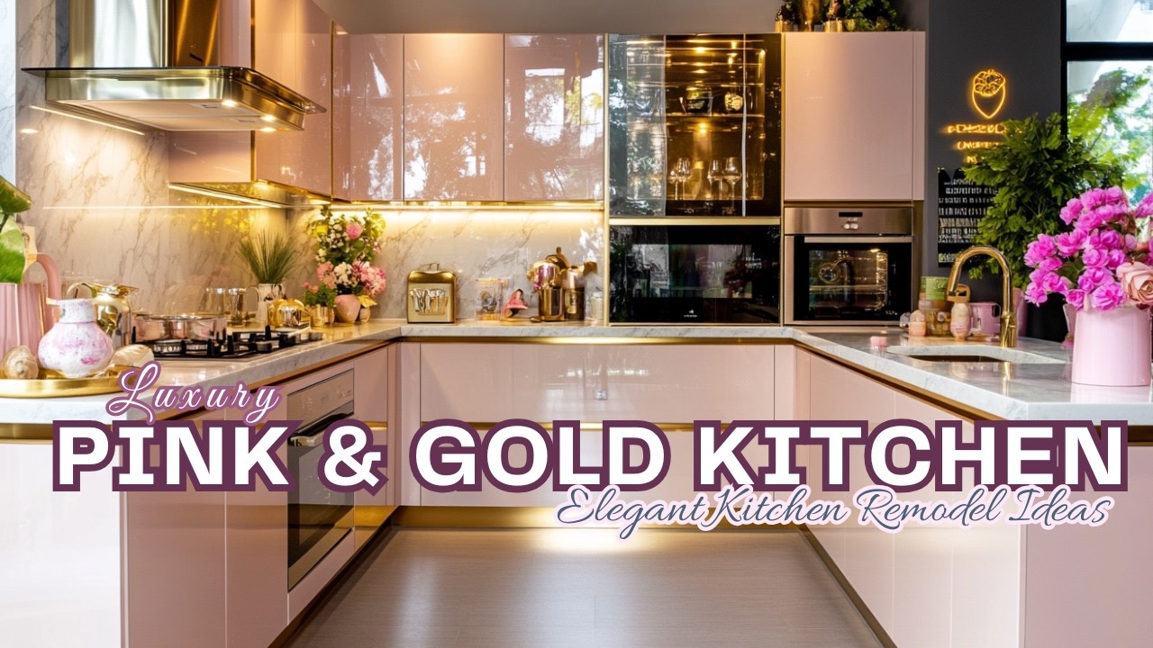 Luxury Pink & Gold Kitchen Makeover | Elegant Kitchen Remodel Ideas ...