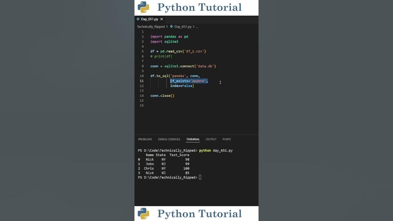 Load Pandas DataFrame into SQLite | Python Tutorial - YouTube