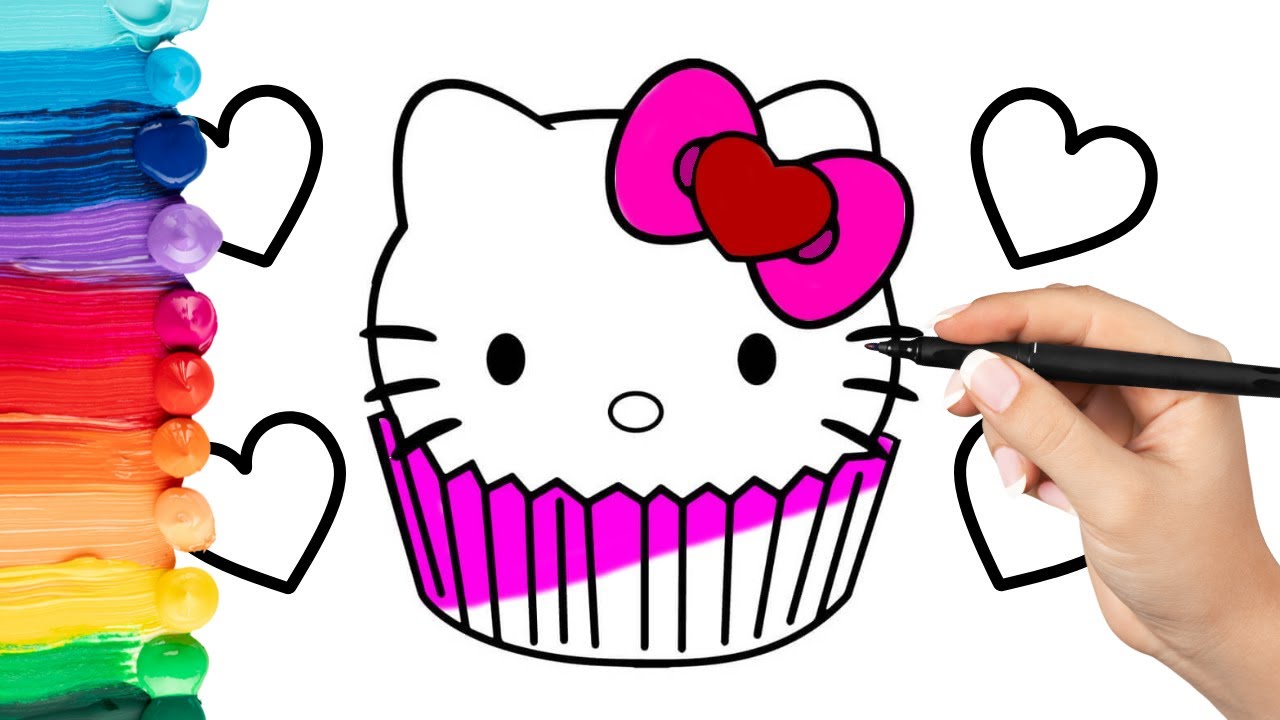 Como Desenhar e Colorir um Cupcake da Hello Kitty / Bolinho Hello Kitty ...