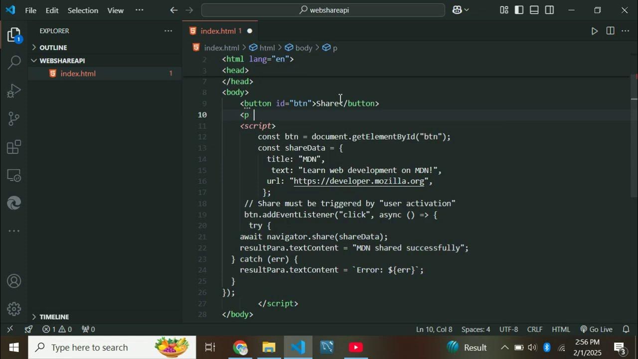 Using WEB SHARE API in HTML | MDN web docs | HTML | CSS | Parasdeveloper - YouTube