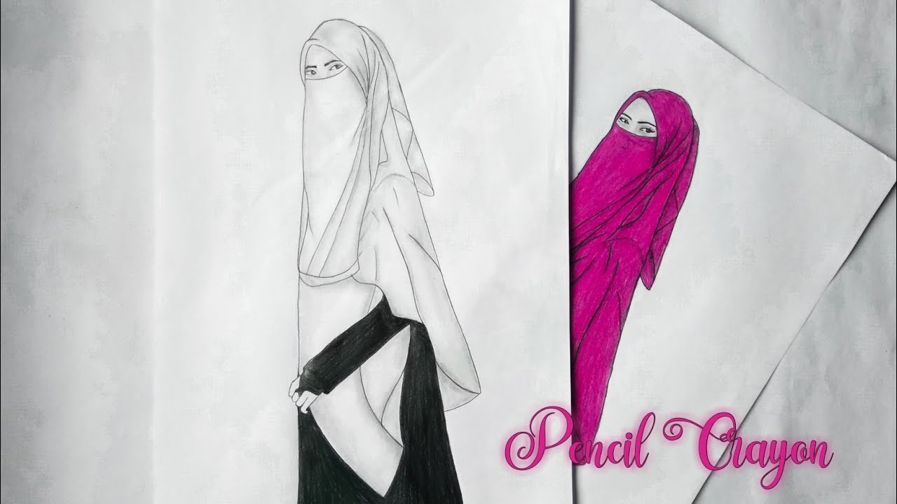 How To Draw A Hijab Girl | Hijab Girl Drawing Tutorial with colour ...