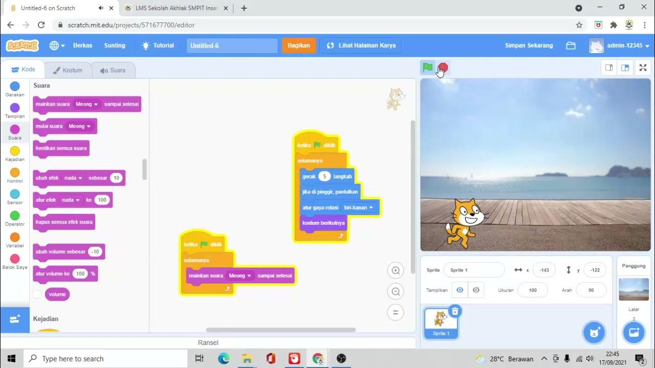 Tutorial Scratch part 2 : Membuat Animasi / Program / Game sederhana (Kucing berlari )di Scratch ...