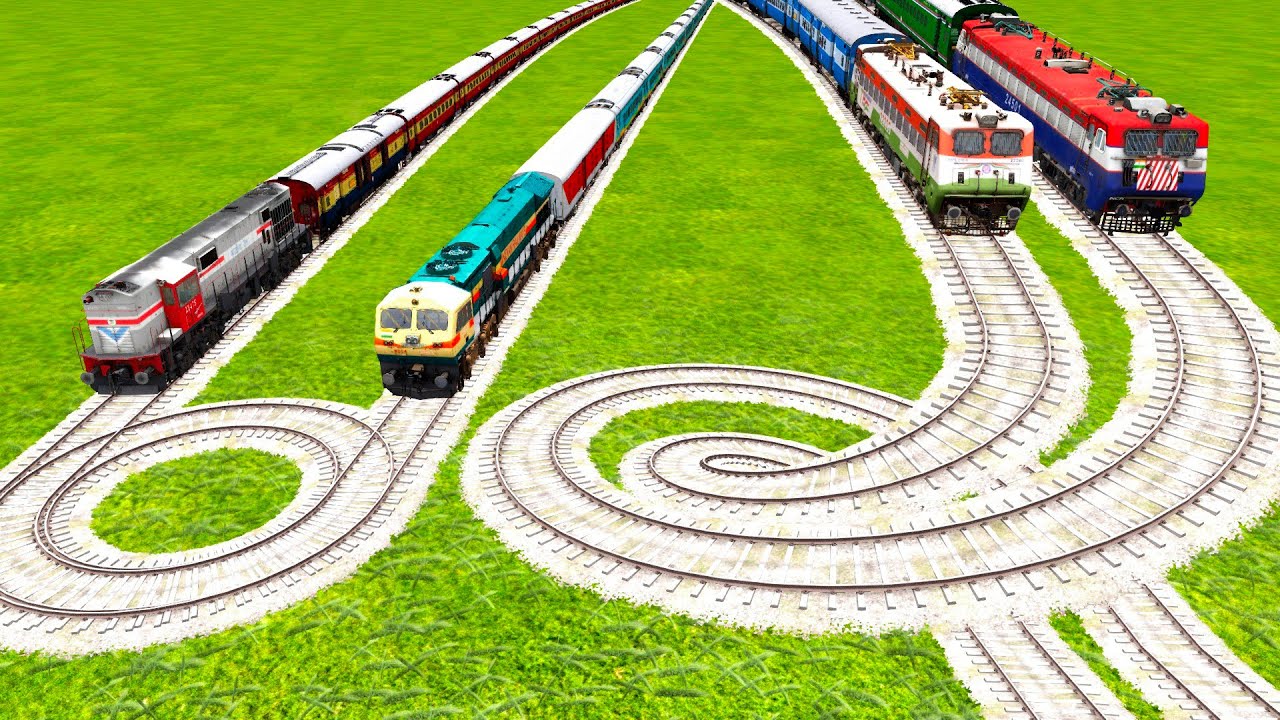 TRAINS FAST RUNNING ON DOUBLE CURVED RAILWAY TRACKS AND ROUND SINGLE ...
