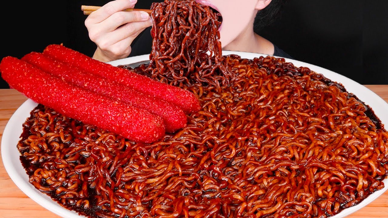 ASMR HOT CHEETOS CHEESY SAUSAGE BLACK BEAN NOODLES COOKING MUKBANG치토스 ...