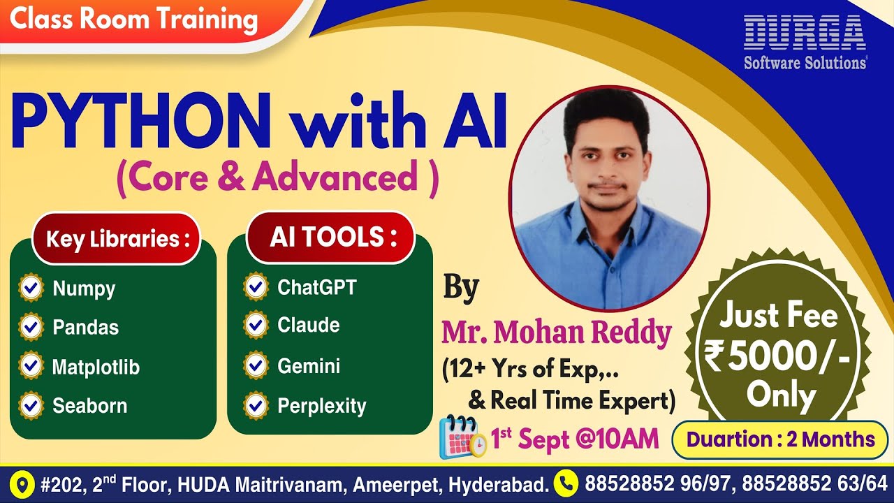 PYTHON with AI (CORE & ADVANCED) Class Room Training @ DURGASOFT - YouTube