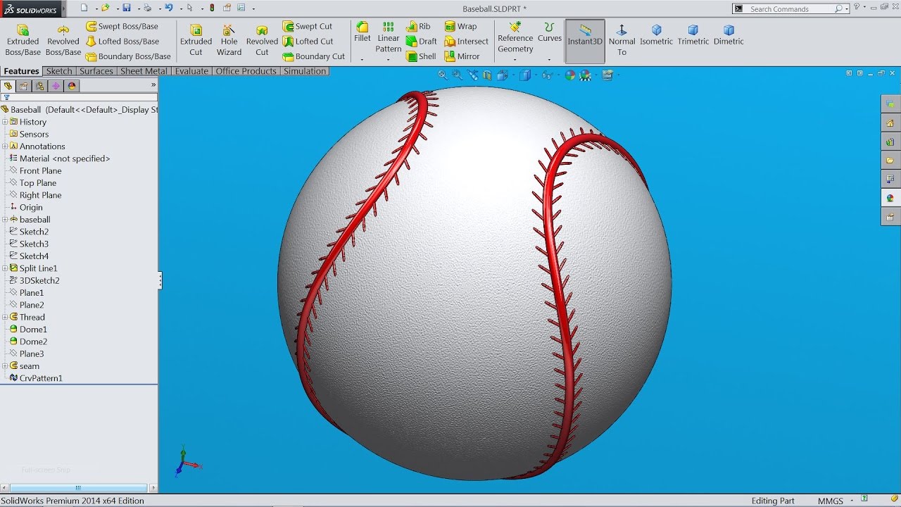 Solidworks tutorial | sketch Baseball in Solidworks - YouTube