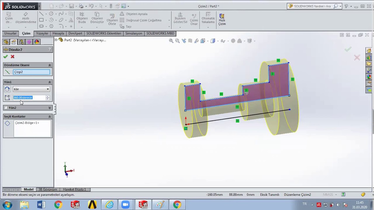 3-Revolve bose/cut (döndürerek katı oluşturma ve kesme) SolidWorks ...