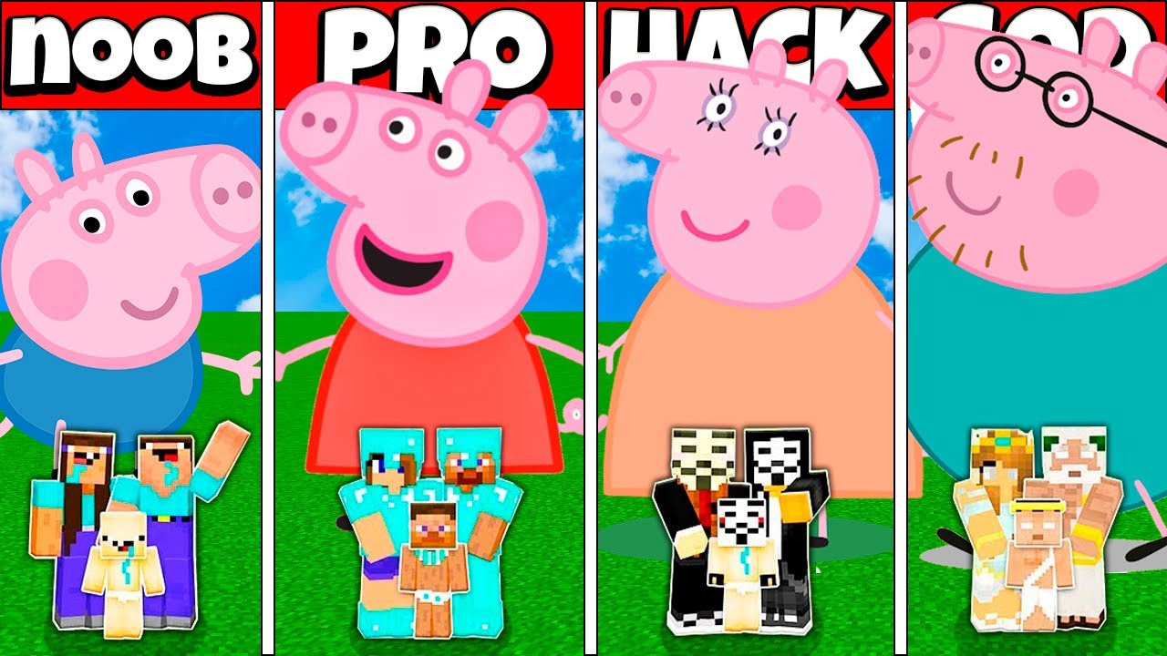 Minecraft Battle FAMILY PEPPA PIG HOUSE BUILD CHALLENGE NOOB vs PRO vs ...