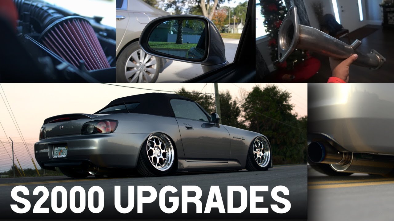 s2000 gets UPGRADES (exhaust, intake, Spoon mirrors, test pipe) - YouTube