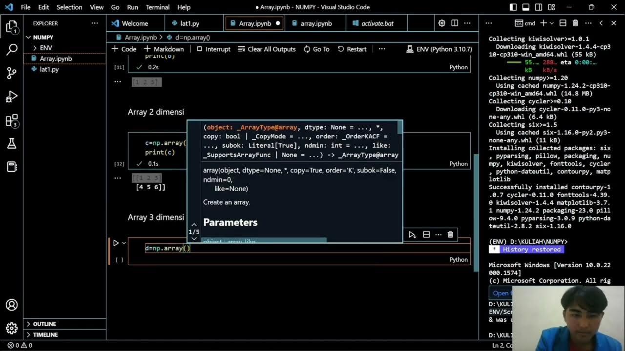 Latihan Numpy(Membuat dimensi Array) - YouTube