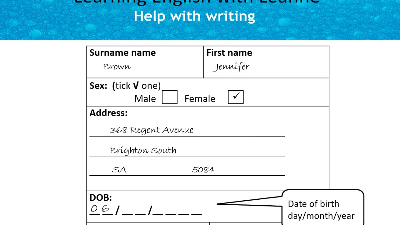 Personal details in English Beginner: Complete a Form 1 - YouTube