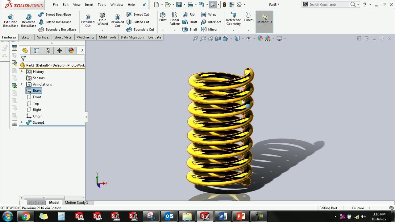 Creating Spring Using Profile Twist Option in Sweep Command - YouTube