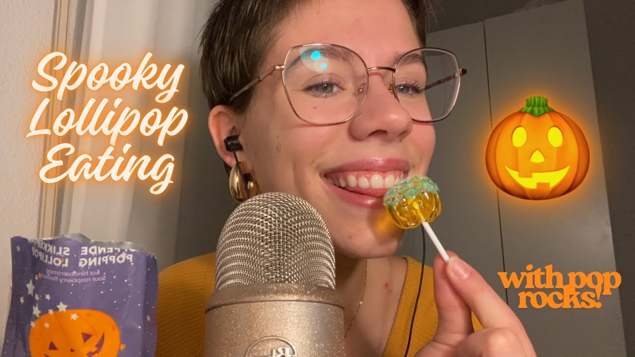 Spooky Lollipop Licking and Popping Candy Eating ASMR🍭🎃🦇 | Lots of ...