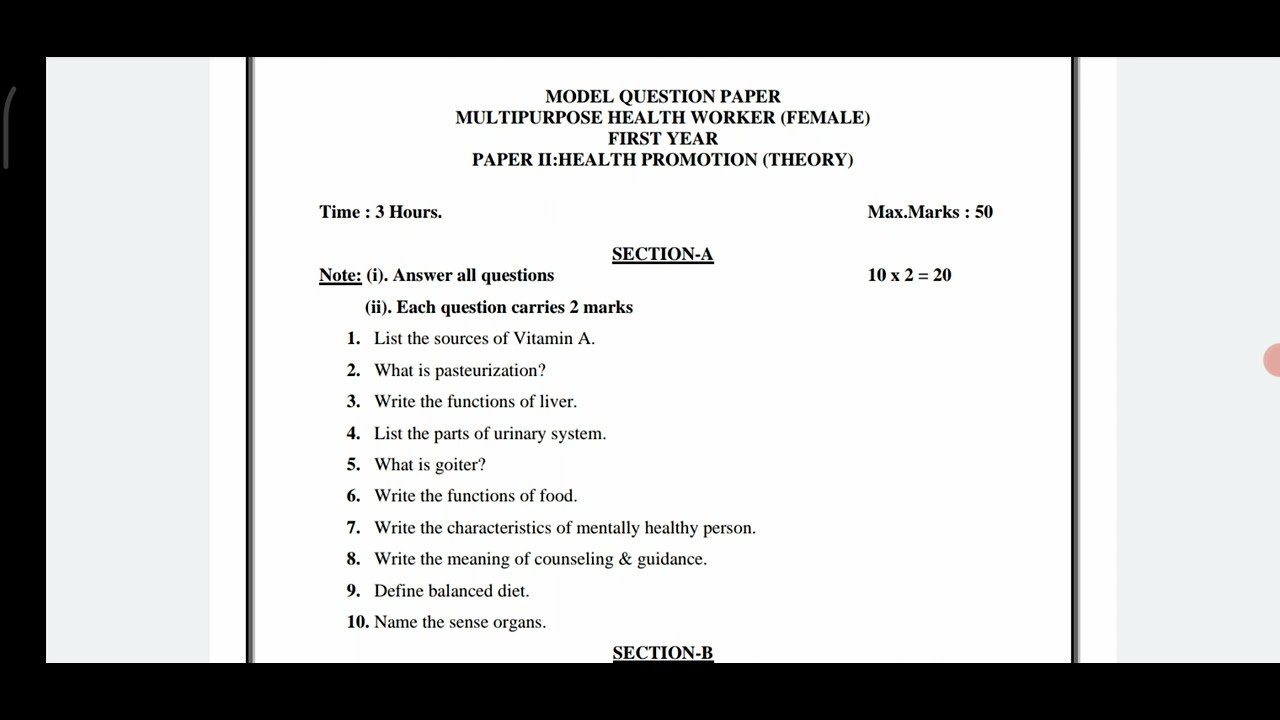 MPHW Vocational paper 2,-HEALTH PROMOTION //MODELPAPER FOR IPE 2024 ...