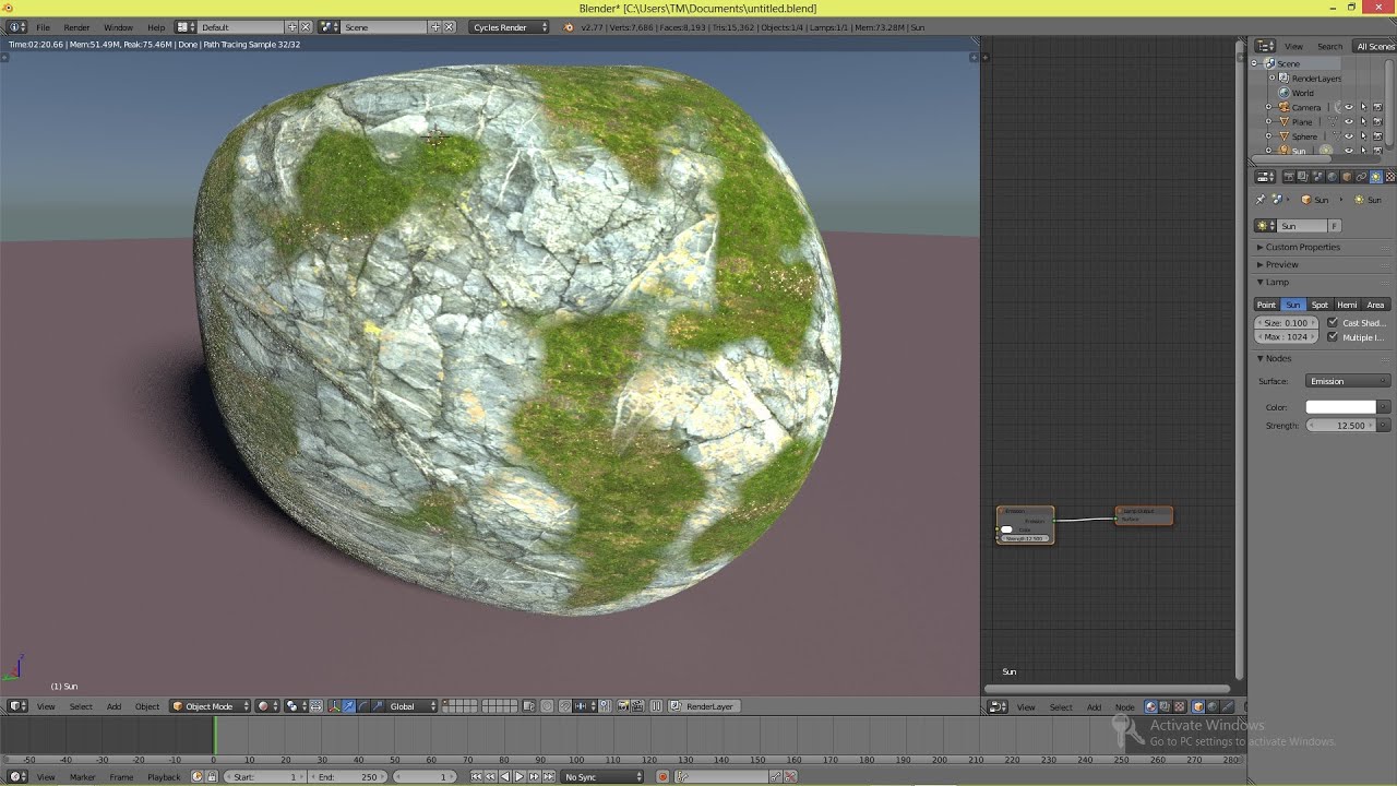 Create a beautiful rock with mossy texture on it _ Blender World ...
