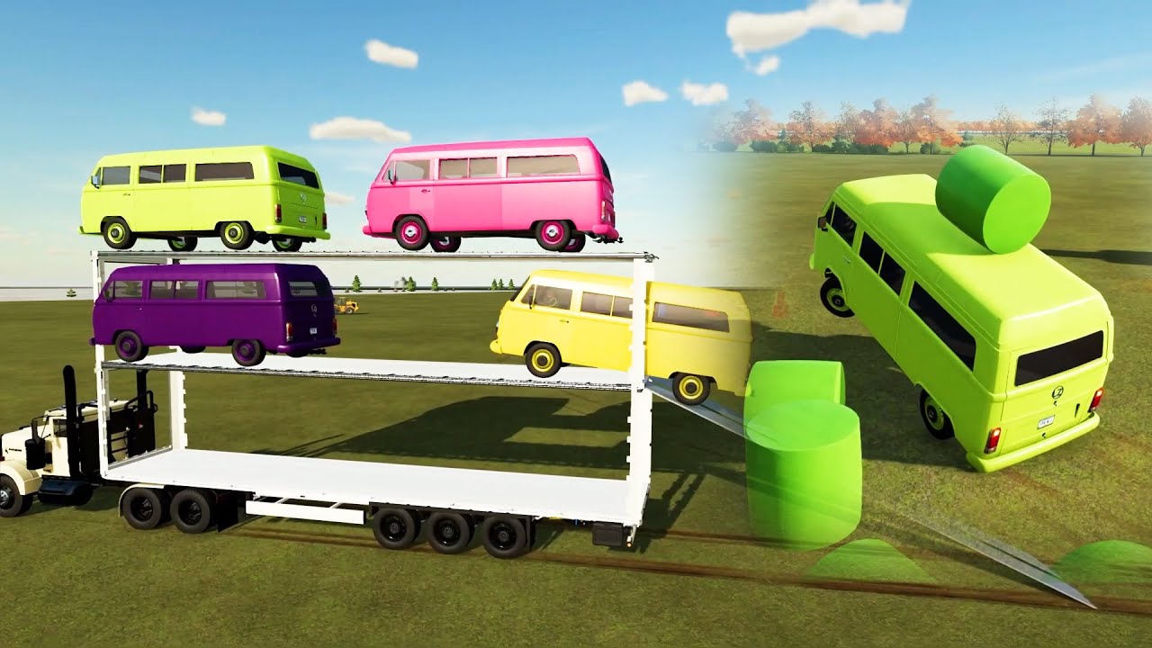 TRANSPORT OF COLORS ! TRANSPORT MINI BUS COLORED WITH TRIPLE TRAILER ...
