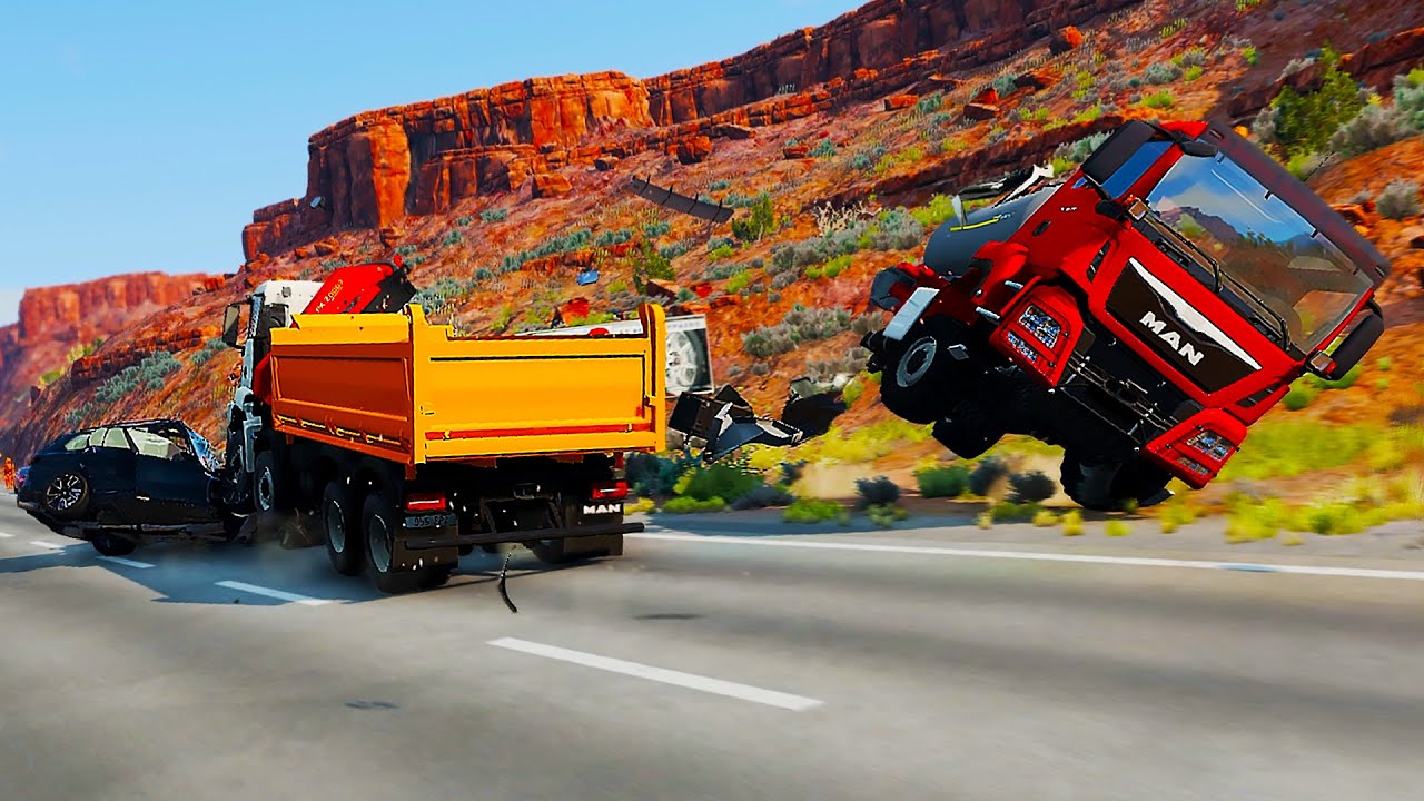 An accident between two trucks and a car | BeamNG.Drive - YouTube