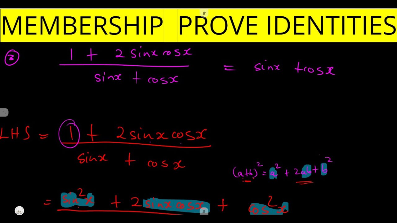 Mathematics N4 Trigonometry - Proving Identities Examples MEMBERSHIP ...