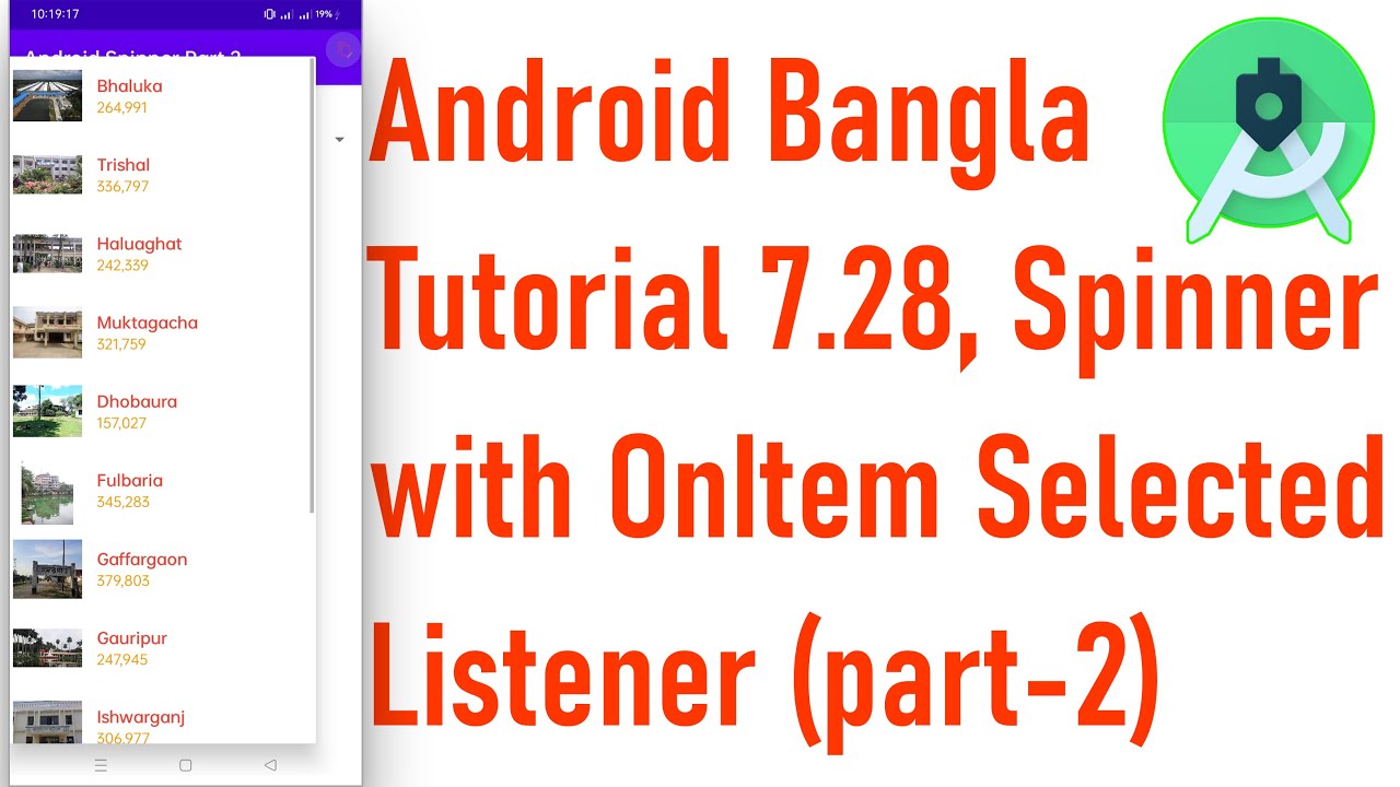 Android Bangla Tutorial 7.29 - Spinner with OnItemSelected Listener ...