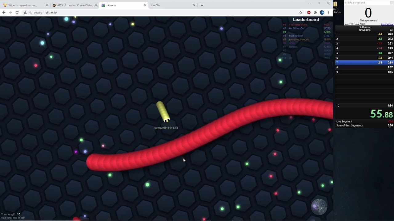 Slither.io 10 Death Speed Run 1:22?? - YouTube