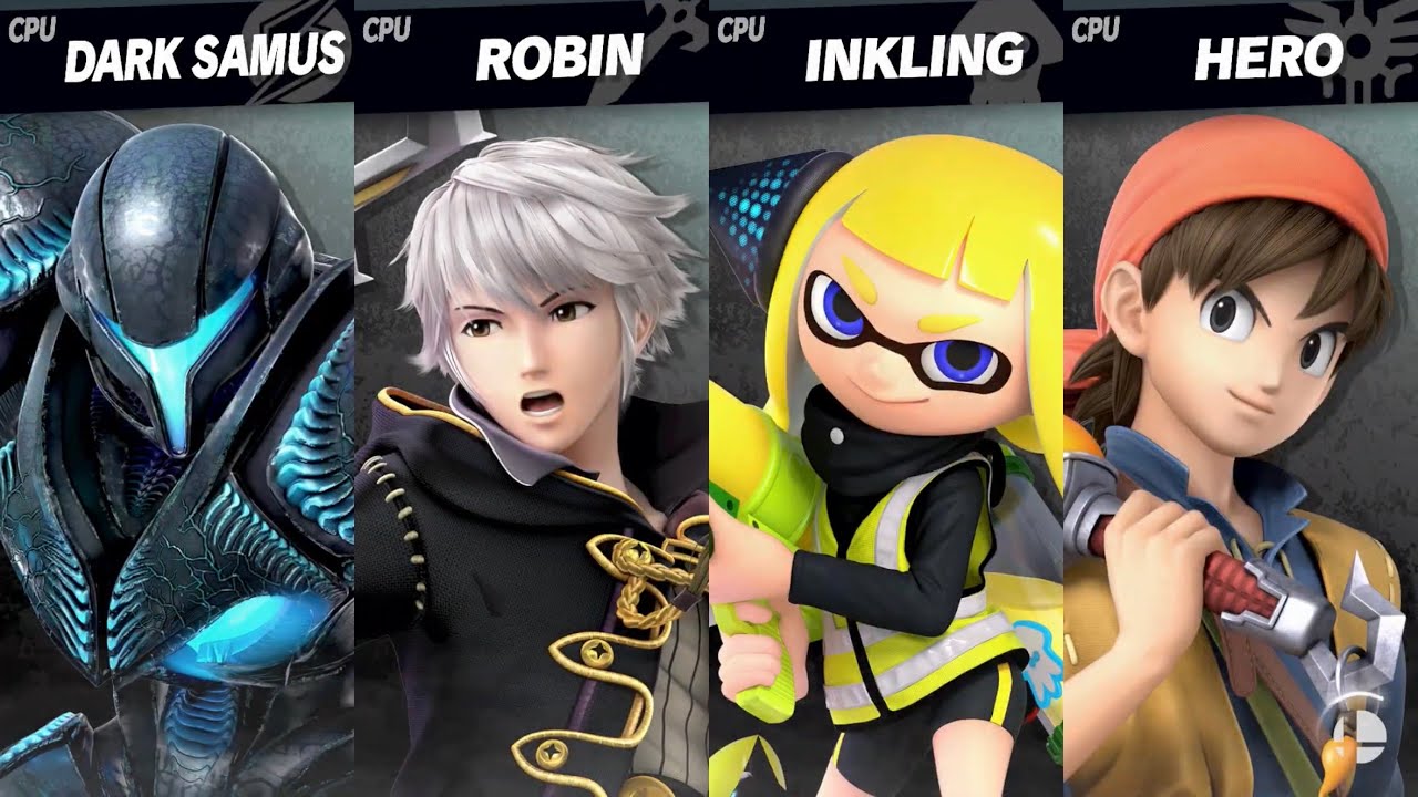 Super Smash Bros. Ultimate - Dark Samus vs Robin vs Inkling vs Hero ...