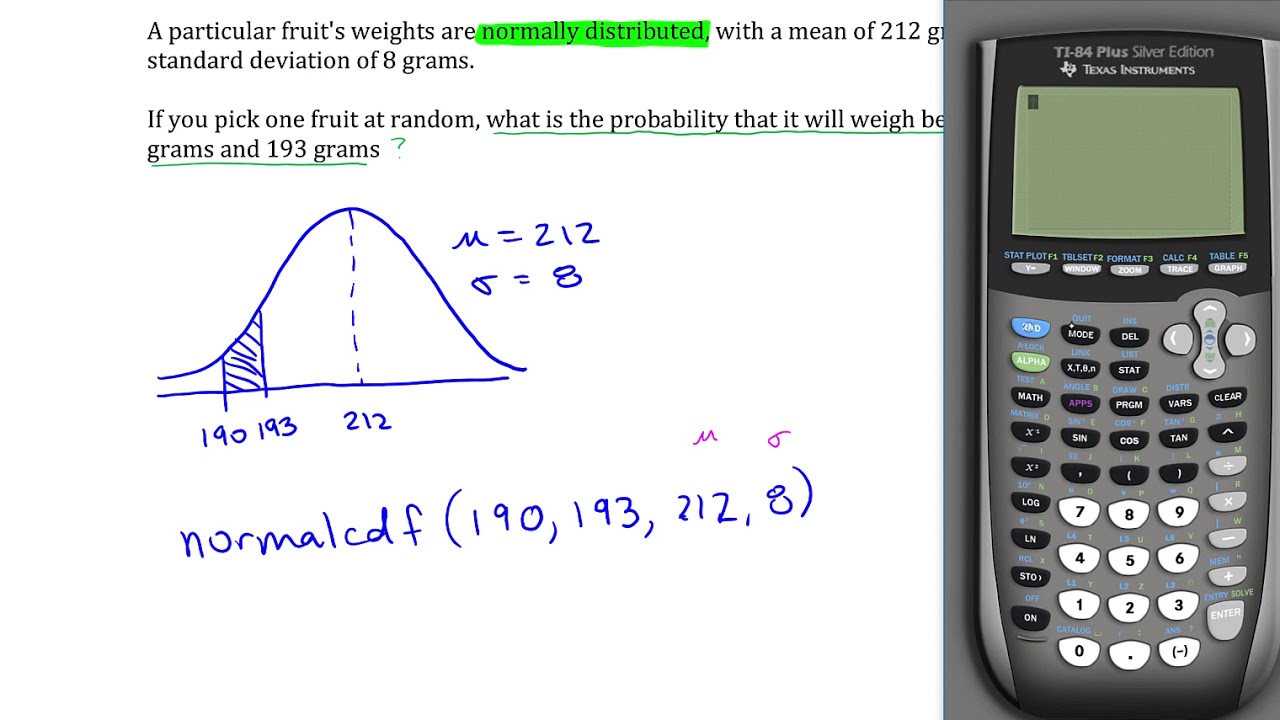Normal Distributions: Probabilites (between): Fruit's Weights - YouTube