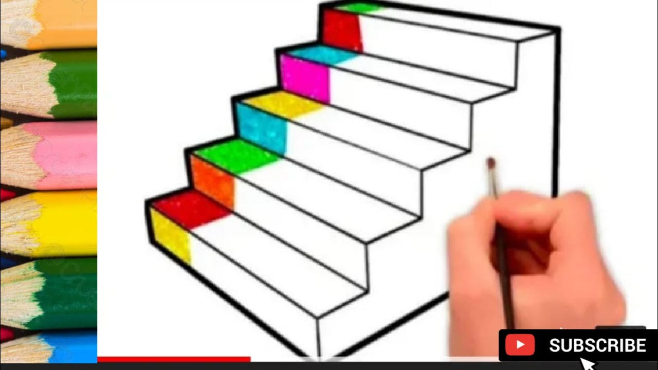 How To Draw A Stairs Drawing painting Colouring For Kids and Toddlers ...
