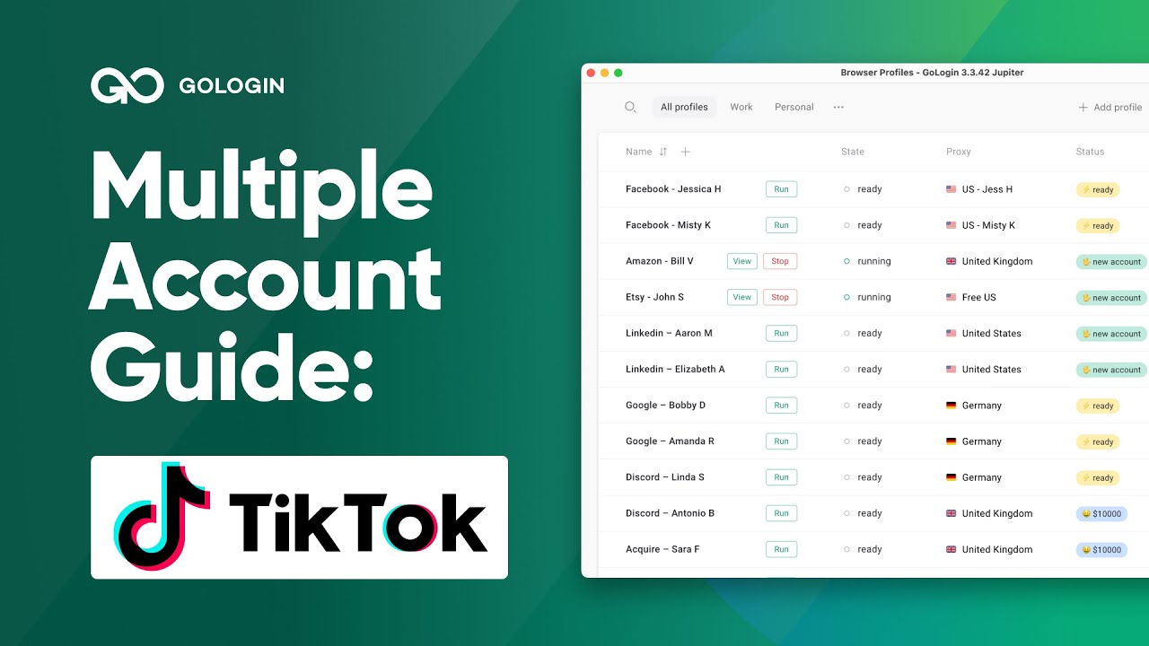 How to create and run multiple TikTok accounts in GoLogin - YouTube