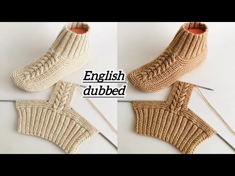    English dubbing ✅| Seamless Knitted Booties with Two Needles-iki şiş ile örülmüş kolay bot patik 