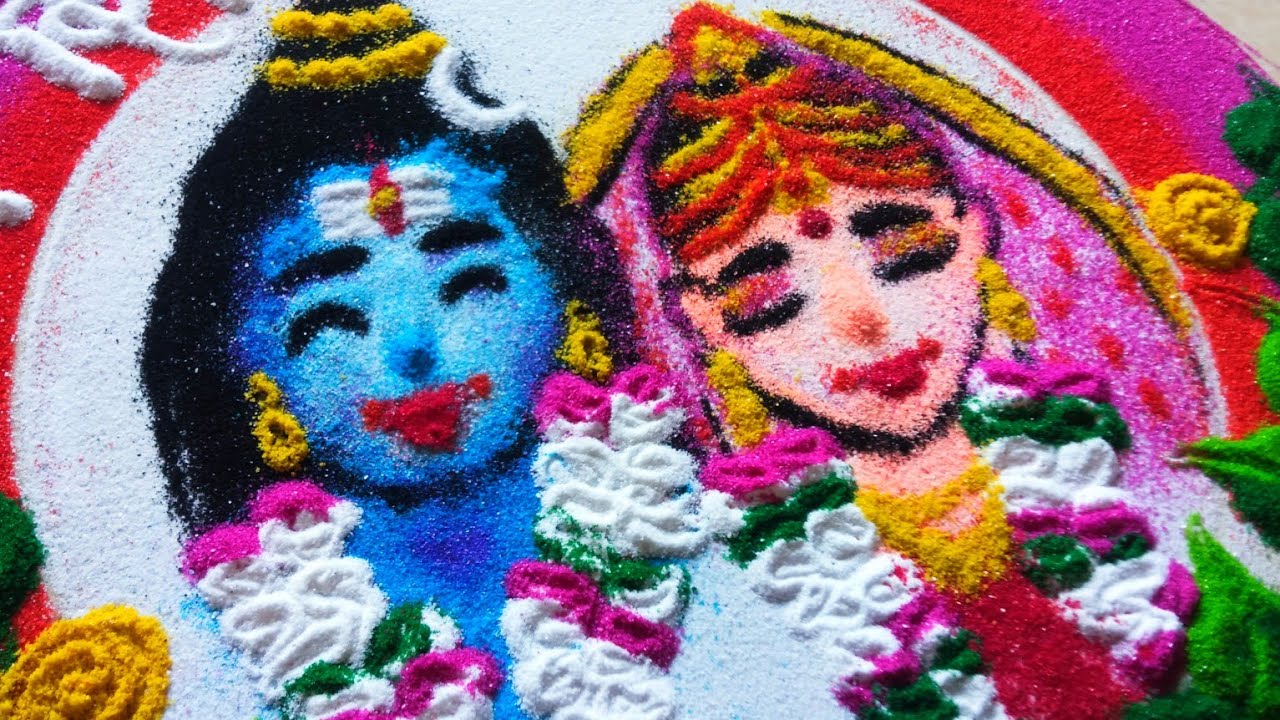 shivaratri special shiv🔱🌺parvati rangoli design/portraite rangoli ...