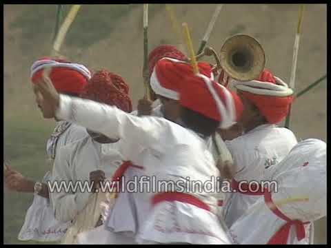 Rajasthani men perform Gair dance, a folk dance of Bhil community of ...