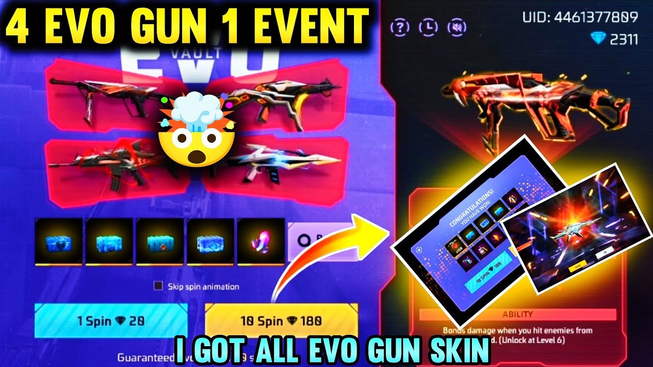 EVO VAULT EVENT FREE FIRE | 4 EVO GUN 1 EVENT 🤯 FREE FIRE | EVO VAULT ...