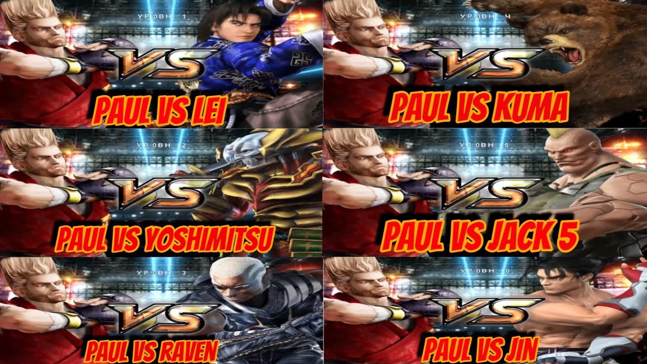 Tekken 5 - PC gameplay - 6 fights ( PAUL vs Lei, Yoshimitsu, Raven ...