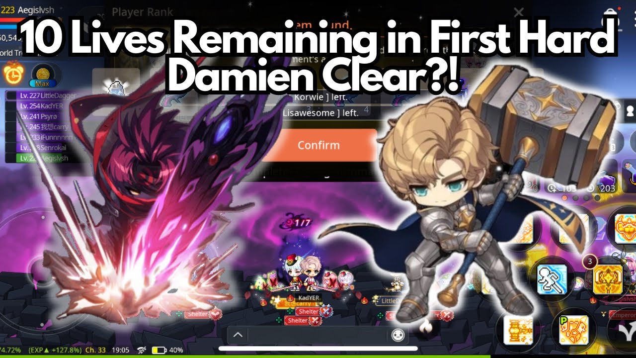 Maplestory M - 22m Cap, 180k HP Paladin FIRST Hard Damien Clear! (10 ...