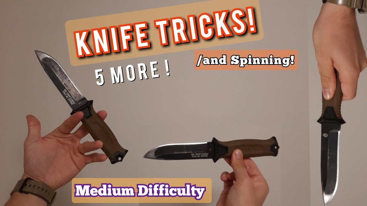 5 Knife Tricks. Tutorial. medium difficulty. (fixed blade) (how to) - YouTube