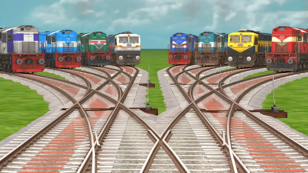 ALL DIESEL ENGINE CROSSING ON BUMPY FORKED BRANCHED RAILROAD TRACKS ...