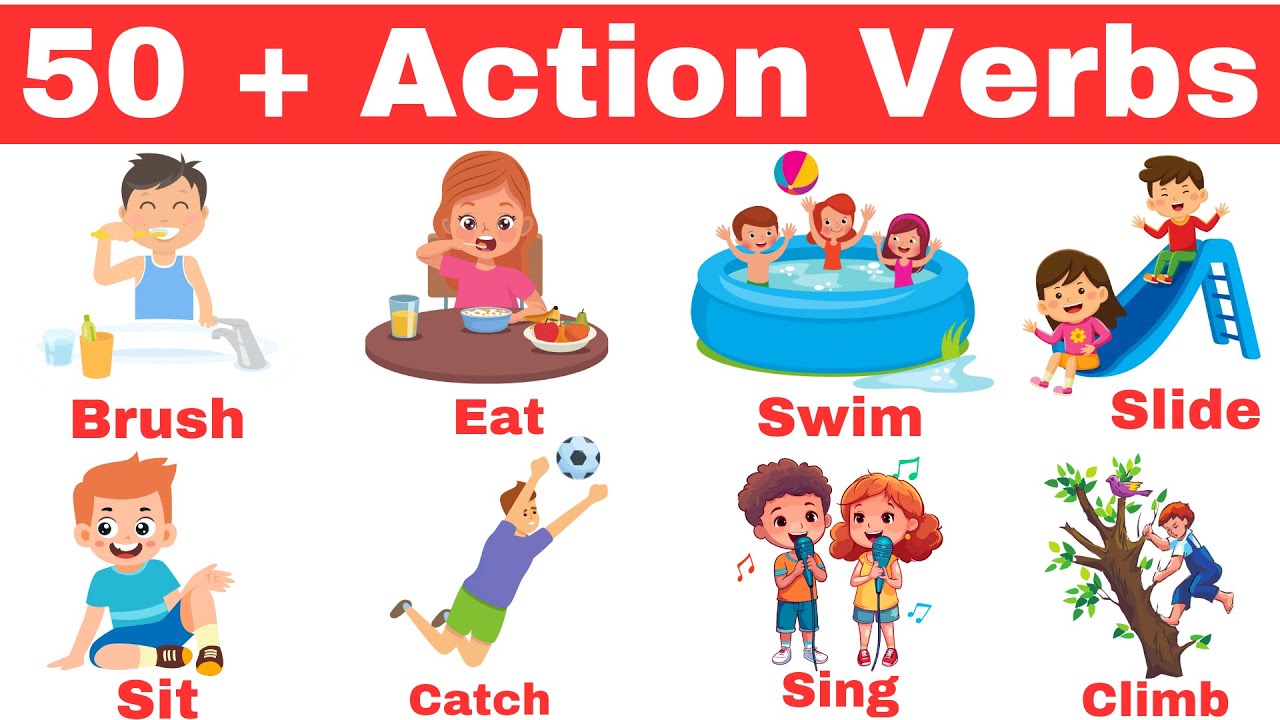 50 Plus Action verbs | English vocabulary for kids | Learn english ...