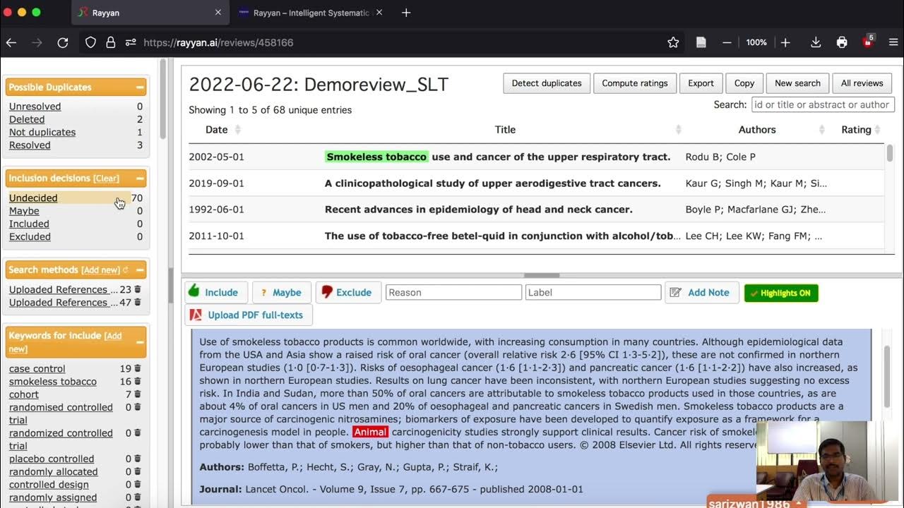 Tutorial on Rayyan Systematic Review Software - YouTube