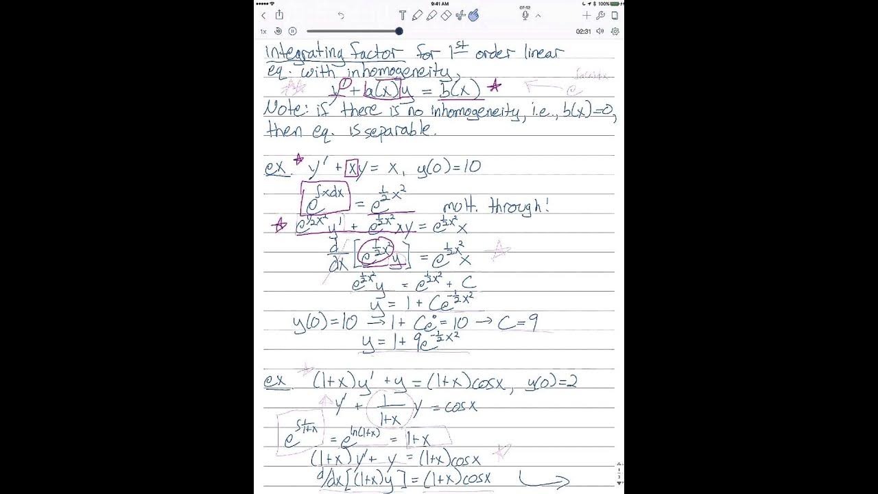 Solve linear first order differential equations via integrating factors ...