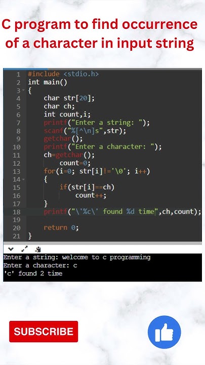 C Program To Find Occurrence Of A Character In An Input String C Programming Youtube