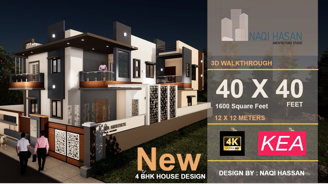 40X40 house design | 3d walkthrough | 4 bhk | modern design | duplex ...