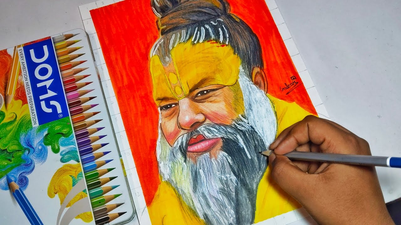 How to Draw Premanand Ji Maharaj, Pencil Colour Drawing Tutorial,final ...