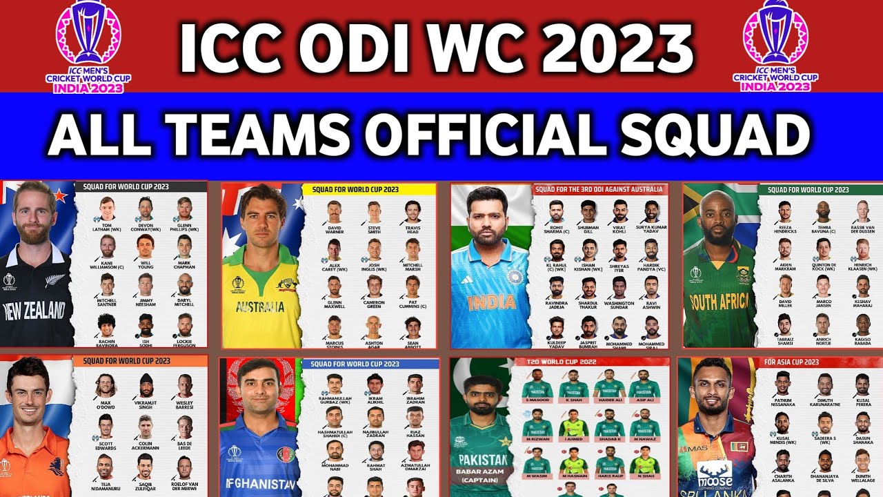 ICC Cricket World Cup 2023 - All Teams Official Squad || ODI World Cup ...